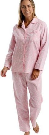 Marlon Womens Blanche Printed Brushed Cotton Piped Revere Collar Pyjama Ensemble de Pijama, Rose, 52-54 Femme