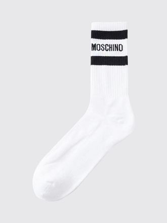 Moschino Chaussettes en coton stretch &agrave; rayures avec logo jacquard