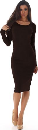 Voyelles Jela London Damen Midi Strickkleid Pulloverkleid Knielang Longpulli Etuikleid Stretch Feinstrick Langarm einfarbig Slim, Dunkel-Braun, Dunkelbraun, 36