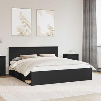 vidaXL vidaXL Cadre de lit Noir 200 x 200 cm Bois ding&eacute;nierie