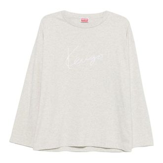 Kenzo Femme, Tops, Blanc, Taille: 40 FR T-shirt &agrave; manches longues avec logo brod&eacute; signature