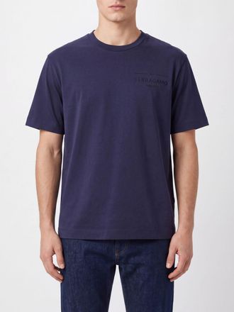 Ferragamo T-shirt &agrave; col rond en coton avec logo contrastant