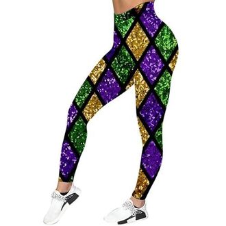 Generic Pantalon de yoga taille haute pour femme - Imprim&eacute; carnaval - Legging extensible - Taille haute - Pantalon de sport doubl&eacute; - Legging de compression - 