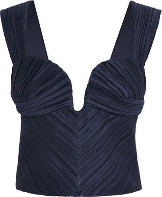 Cult Gaia Navy Blue Pleated Sweetheart-Neck Top Size XS