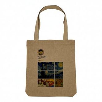 Fabulous Sac Shopping Tote Bag Aspect Lin - Van Gogh R&eacute;seaux Sociaux Peinture Peintre Art - Sac de Courses Toile Epaisse 360g Beige Naturel Cabas Port&eacute; Epaule 