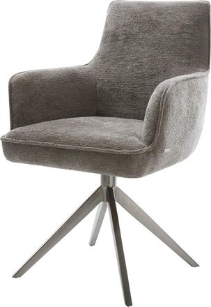 DELIFE Esszimmerstuhl Heira-Flex mit Armlehnen Kreuzgestell breit Graphit Boucl&eacute; Soft Schlamm 360&deg; drehbar Wippfunktion Taschenfederkern