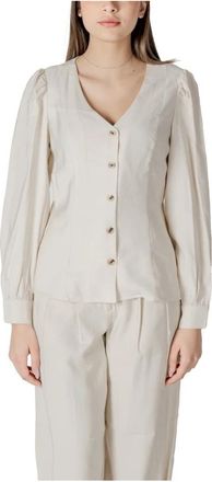 Vila V-Ausschnitt Bluse mit Knopfleiste und langen &Auml;rmeln - - Blouses & Shirts - Damen - Wei&szlig; - M