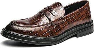 Generic Mocassins habillés en cuir pour homme - Imprimé crocodile - Style décontracté et confortable - Pour fête, mariage, bal de fin dannée, marron, 39 1/3 E