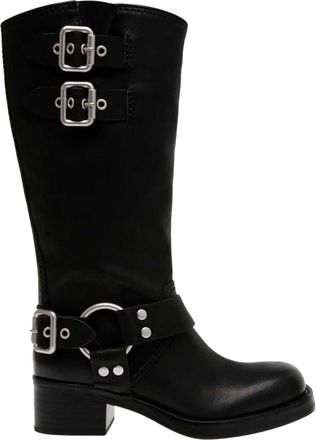 Steve Madden Eastern Motorrad-Stiefel f&uuml;r Damen, Leder, mit Schnalle (Schwarz)