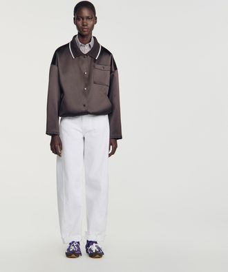 Sandro Blouson satin&eacute; &agrave; col polo