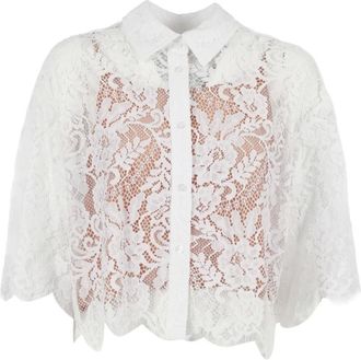 Michael Kors Femme, Blouses et Chemises, Blanc, Taille: 40 FR Camicia a maniche corte in pizzo lavorato