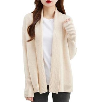 Generic Cardigan tricot&eacute; 100 % laine m&eacute;rinos pour femme, Beige, XS