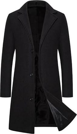 Generic Manteau dhiver pour homme avec col cranté simple boutonnage Coupe ajustée Chaud Tendance Trench Coat mi-long Veste daffaires, Noir, 4XL