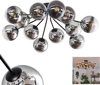 HOFSTEIN Deckenleuchte Gastor, Deckenlampe aus Metall/Glas in Schwarz/Chromfarben/Rauchfarben/Klar, Leuchte im modernen Retro/Vintage-Design mit Schirmen aus G