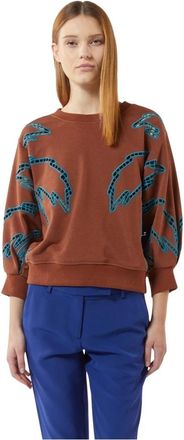 Silvian Heach Femme, Sweatshirts et sweats &agrave; capuche, Brun, Taille: 36 FR SweaT-shirt Brod&eacute; Contrast&eacute;