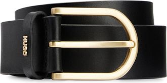 HUGO BOSS Damen Zoey Belt 3,5cm Ledergürtel mit Dornschließe und goldfarbenem Logo Schwarz 100