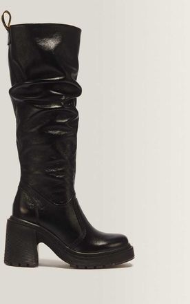Dr. Martens Kasey High Leg Milled Gloss Leder Stiefel Mit Absatz in Schwarz, Gr&ouml;&szlig;e: 36