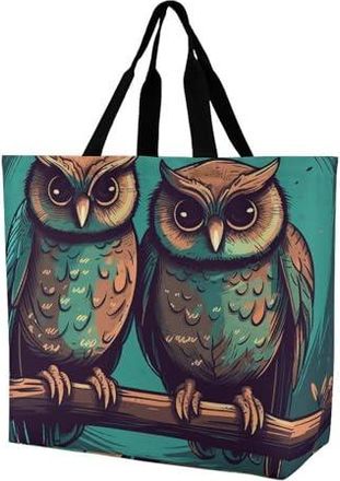 Generic Des Hiboux Assis C&ocirc;te &Agrave; C&ocirc;te Sac Fourre Tout L&eacute;ger Sacs De Courses D&eacute;contract&eacute; Sac A Main Femmes Pour Quotidienne Gym Voyage