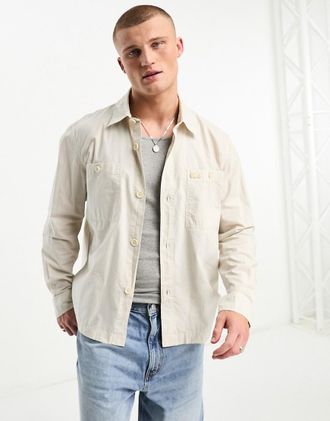 Lacoste Lang&auml;rmlige Hemdjacke in Beige-Neutral