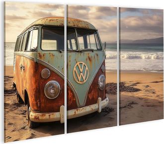 Islandburner Prime Bild auf Leinwand Alter Kult T1 Bus am sonnigen Strand für Wohnzimmer Vintage-Liebhaber Café Bilder Wandbilder Poster