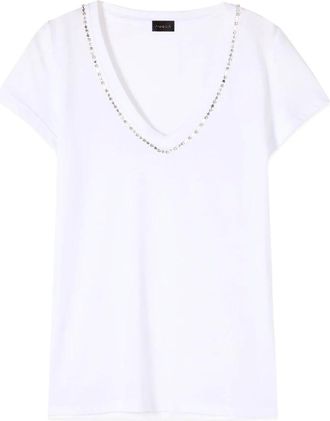 Oltre Femme, Tops, Blanc, Taille: 38 FR T-shirt en coton avec application de pierres