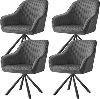 Songmics Esszimmerstuhl 4er Set, K&uuml;chenstuhl, Sessel drehbar, Samt, Polsterstuhl mit Armlehnen, bis 120 kg belastbar, Stahlbeine, f&uuml;r Esszimmer K&uuml;che, grau-tin