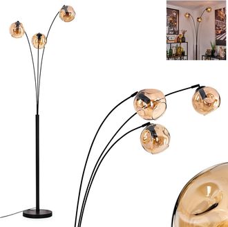 HOFSTEIN Stehleuchte Ripoll, Stehlampe aus Metall/Glas in Schwarz/Bernsteinfarben, Leuchte im modernen Retro/Vintage-Design mit Schirmen aus Glas (Ø 15cm) u. F