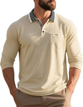 Generic Haut basique boutonn&eacute; classique pour homme, chemise boutonn&eacute;e vintage d&eacute;contract&eacute;e l&eacute;g&egrave;re et respirante, t-shirts dext&eacute;rieur, beige, 3XL