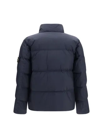 Stone Island Mens Quilted High-Neck Puffer Jacket Navy Blue Down Coat
