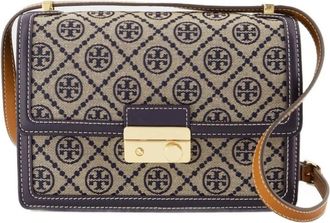 Tory Burch Femme, Sacs, Bleu, Taille: ONE Size Logo Jacquard Convertible Shoulder Bag