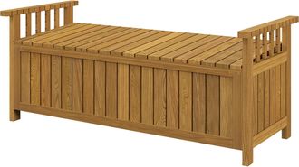 OUTSUNNY Holzgartenbank 2-Sitzer mit 186L Stauraum, Outdoor-Bank mit Armlehnen, 240 kg belastbar, für Balkon-Garten, 128,5 x 56 x 53,5 cm braun