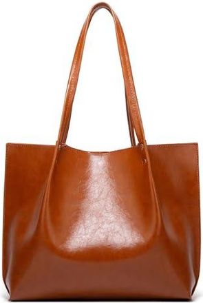 Generic Sac à main en cuir ciré à lhuile, sac à bandoulière de grande capacité, sac à bandoulière transparent, marron, Taille unique