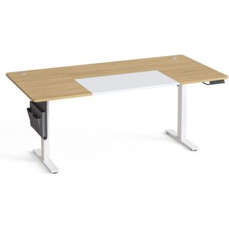 Songmics Bureau R&eacute;glable en Hauteur, 180 x 80 cm, Fonction M&eacute;moire, Port USB-C, Couleur Ch&ecirc;ne et Blanc