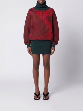 Maison Margiela Wollmisch-Strick-Minikleid mit Rollkragen und Jacquard-Logo