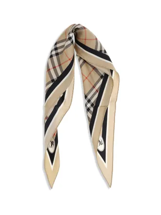 Burberry Womens Check Silk Scarf With Knight Stamp Sand Scarfs