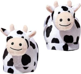 Holibanna Abaodam Pantoufles dInt&eacute;rieur Chaudes pour Femme L en Peluche Motif Vache Noire et Blanche Doublure Coton &Eacute;paisse Semelle Antid&eacute;rapante Confortable Ch
