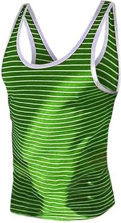 Generic Gilet de sport ray&eacute; pour hommes sous-v&ecirc;tements mode course travailleurs fitness rayures d&eacute;contract&eacute; gilet t-shirt homme coton, Vert, XXL