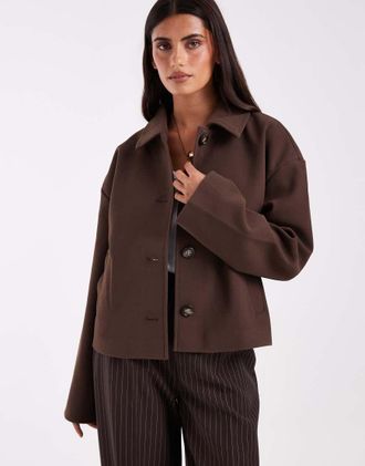 Pieces manteau court habill&eacute; effet laine marron chocolat