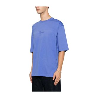 Moschino Homme, Tops, Violet, Taille: M T-shirt &agrave; col rond avec logo brod&eacute;