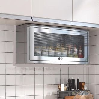 Generic H&auml;ngeschrank K&uuml;che mit Hydraulischer Hebet&uuml;r 304 Wandschrank aus Edelstahl mit Abgerundeten Ecken Kein Bohren Erforderlich Badezimmerschrank f&uuml;r Garag
