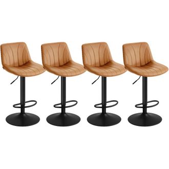 Vasagle Chaises de Bar R&eacute;glables, Tabourets avec Dossier, Rotation 360&deg;, PU, pour Cuisine, Salle &agrave; Manger, Lot de 4, Marron