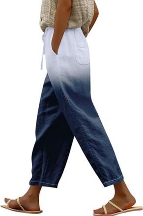 Generic Pantalon en coton et lin pour femme - Jambe large - Pantalon de plage d&eacute;t&eacute; confortable - Pantalon de yoga Palazzo XIYU26010, noir fonc&eacute;, 3XL