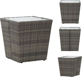 vidaXL Beistelltisch Grau 41,5x41,5x43 cm Poly Rattan und Hartglas - Gartentisch - Beistelltisch - Balkontisch - Esszimmertisch - Terrassenm&ouml;beln