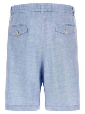 Brunello Cucinelli Chevron Linen-Wool Blend Bermuda Shorts - Blue