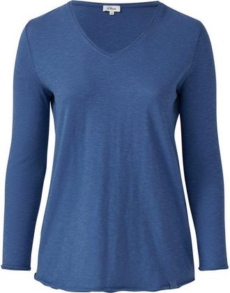 s.Oliver Langarmshirt T-Shirt Jersey-Shirt mit V-Ausschnitt und Rollsaum