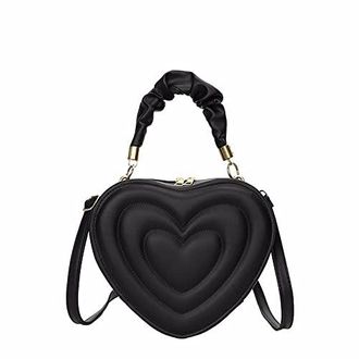 Generic Sac &agrave; main en forme de coeur pour femme, sac &agrave; main en cuir avec poign&eacute;e sur le dessus, sac &agrave; bandouli&egrave;re mignon avec fermeture &eacute;clair, Noir, Small