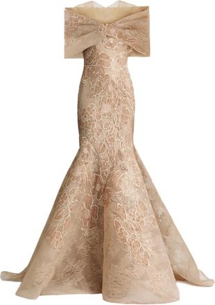 Gemy Maalouf Robe mit Blumenstickerei - Nude