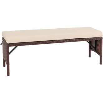 Mendler Banc en rotin HWC-G16, Banc de jardin en rotin, Gastronomie 112cm - brun, coussin cr&egrave;me