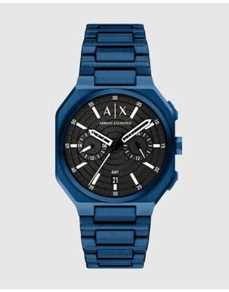 A|X Armani Exchange Bass Dual-Time-Uhr aus Edelstahl in Blau