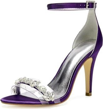 Generic Chaussures De Mariage Femme &Eacute;t&eacute; Sexy Open Toe High Heels Mari&eacute;e Stylet Talons Bureau Travail Soir Sandale Talons Hauts 10.5CM,Dark Purple,38 EU